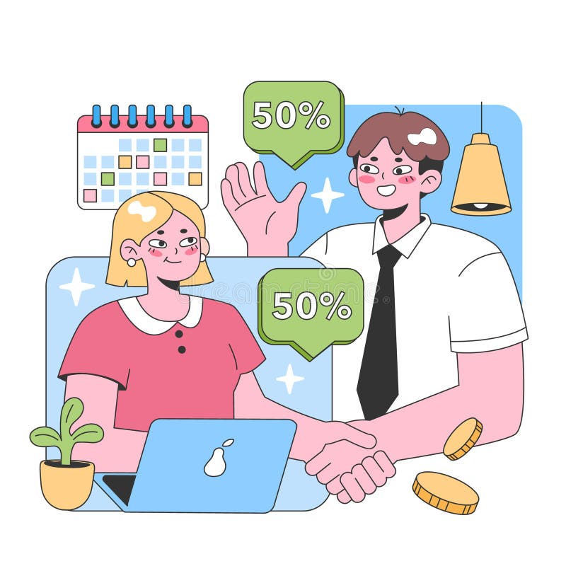Collaborative Business Deal Concept. Flat Vector Illustration Stock ...