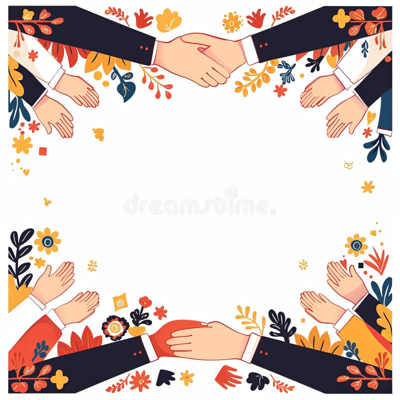 Collaborative Business Handshake Surrounded by Decorative Floral ...