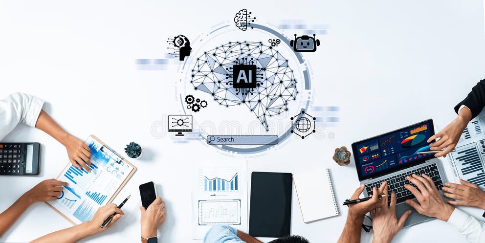 Collaborative Business Meeting on Artificial Intelligence Analysis with Charts, Laptops, and ...