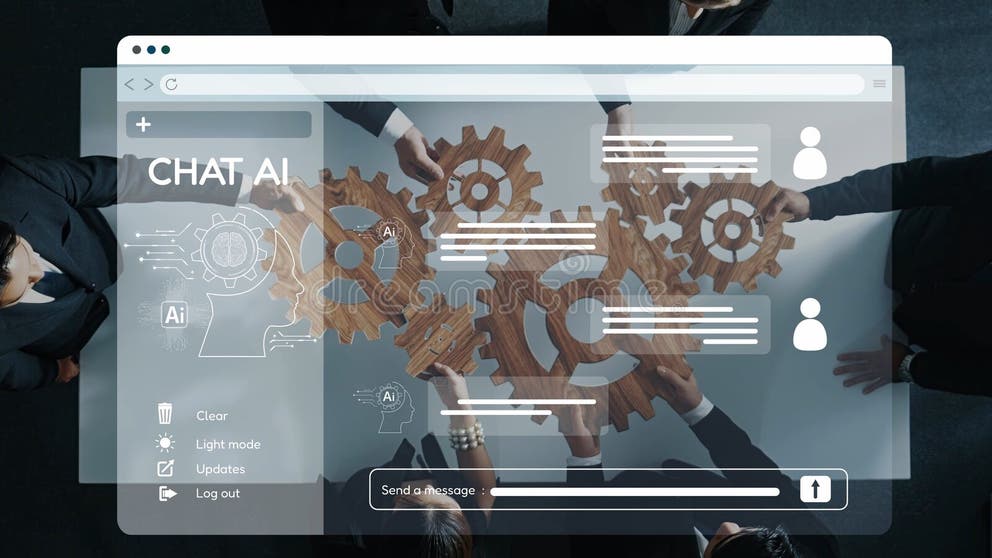 Collaborative Business Meeting with Chat AI Interface, Teamwork Concept in Modern Workspace ...