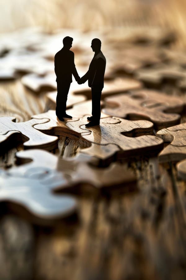 Collaborative Business Partners Shaking Hands Over Puzzle Pieces Stock ...