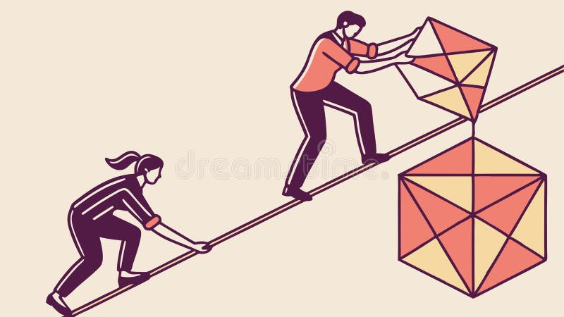 Collaborative Business People Building with Geometric Blocks, Vector ...