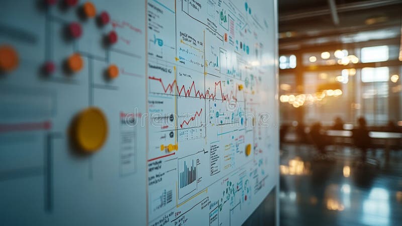 Collaborative Business Planning Flowchart on Whiteboard in Conference ...