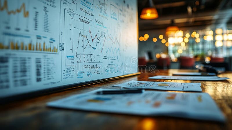 Collaborative Business Planning Flowchart on Whiteboard in Conference ...