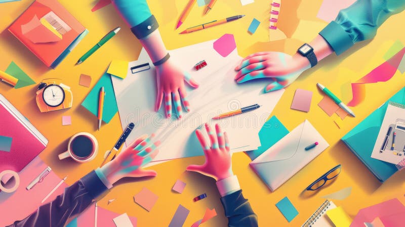 Collaborative Business Planning Session with Multiple Hands on a Desk ...