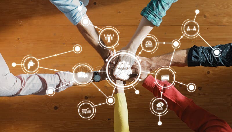 Collaborative Business Solutions: Hands Joining Together Over Digital ...