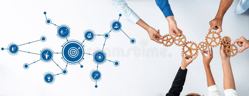 Collaborative Business Strategy with Gears and Icons Representing ...