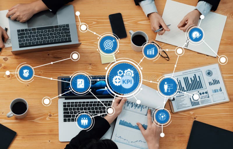 Collaborative Business Strategy Meeting on Key Performance Indicators with Technology Tools and ...