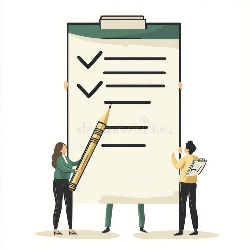 Collaborative Checklist Illustration, Teamwork on a Large Checklist ...