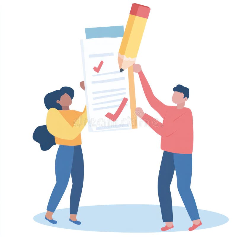 Collaborative Checklist Illustration Two People Holding a Large ...