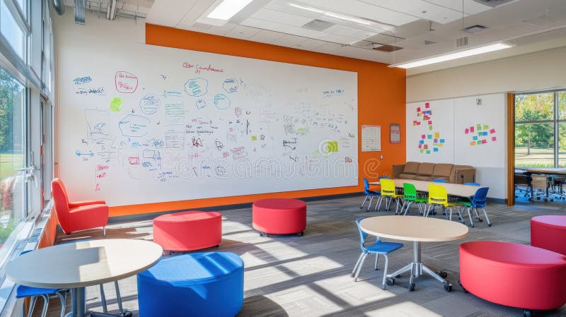 Collaborative Classroom Design Bright Colors Whiteboard Stock ...