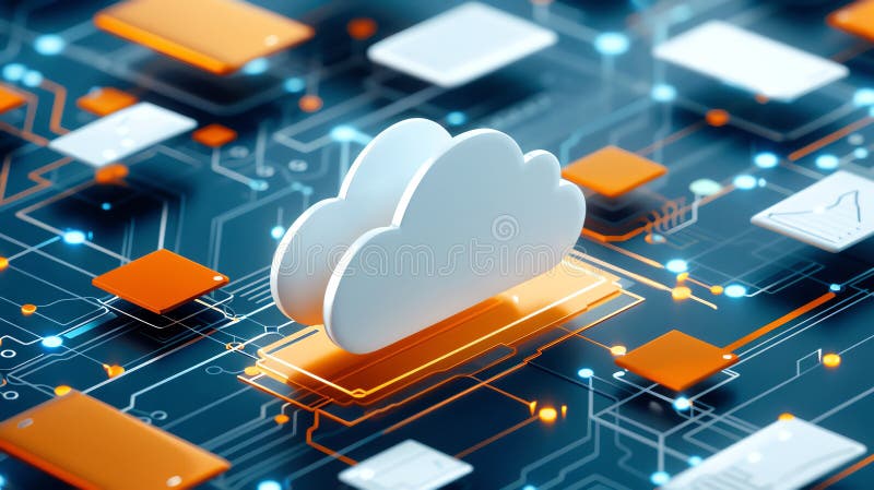 Collaborative Cloud Document Management, Smart Devices in Modern Office, Vibrant Colors ...