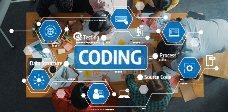 Collaborative Coding Session in a Modern Workspace with Diverse Team ...