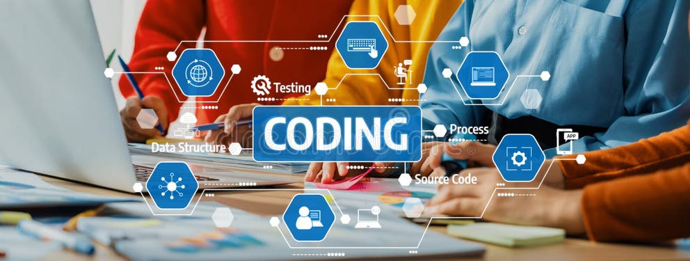 Collaborative Coding Session with Team Members Engaged in Various Programming Tasks and Visuals ...