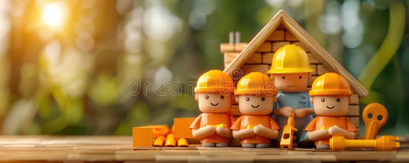 Collaborative Construction Design Team of Workers Building a House ...