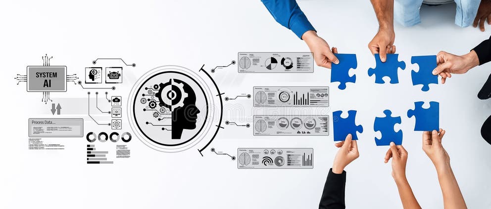 Collaborative Creativity in Artificial Intelligence Concept with Hands Holding Puzzle Pieces and ...