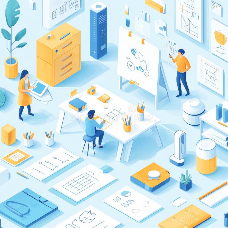 Collaborative Design Studio an Isometric View Stock Illustration ...