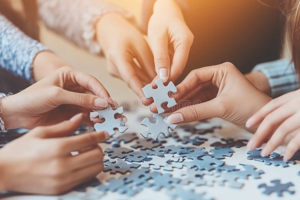 Collaborative Effort in Connecting Jigsaw Puzzle Pieces: Hands of ...