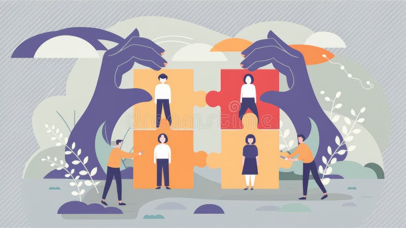 Collaborative Effort in Puzzle Assembly with Fantasy Elements Stock ...