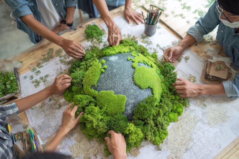 Collaborative Green Puzzle stock illustration. Illustration of respect ...