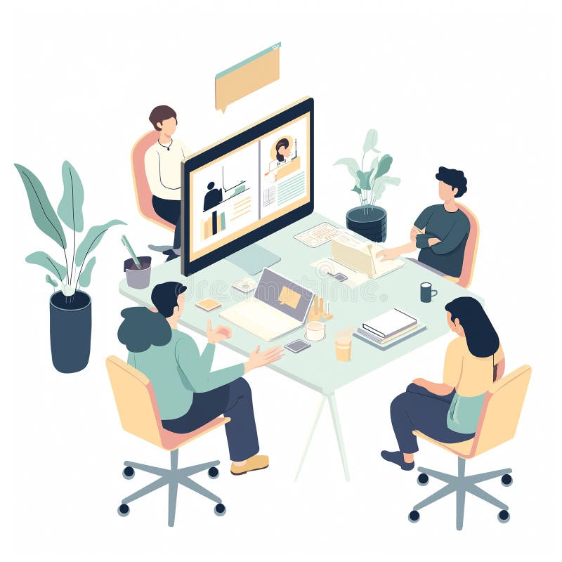 A Collaborative Group Working Together in a Shared Workspace, Against a ...