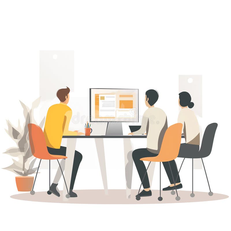 A Collaborative Group Working Together in a Shared Workspace, Against a ...