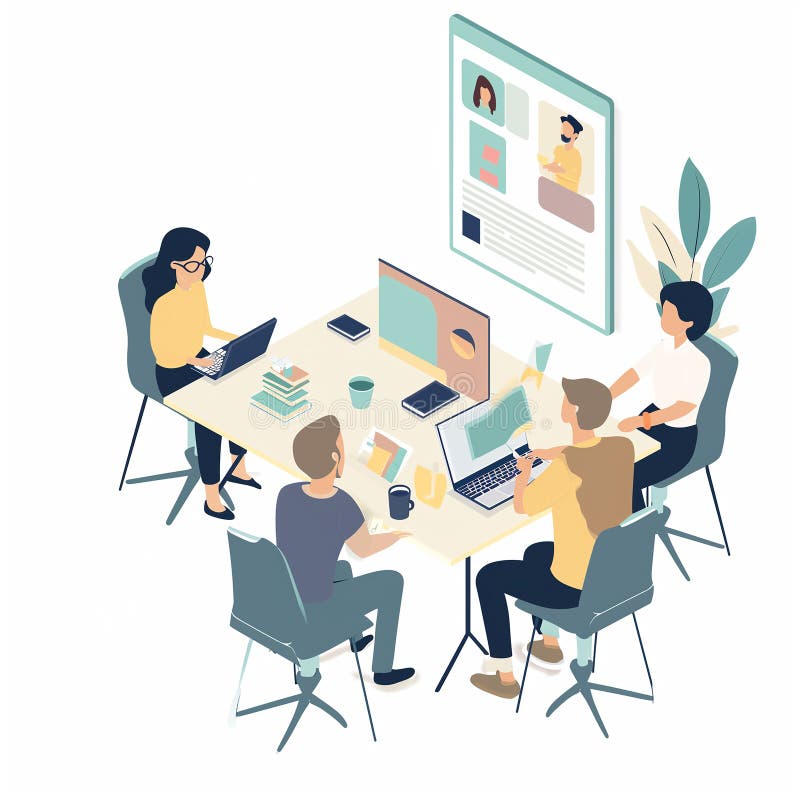 A Collaborative Group Working Together in a Shared Workspace, Against a ...