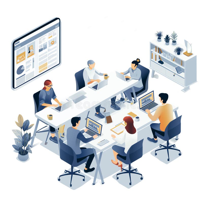 A Collaborative Group Working Together in a Shared Workspace, Against a ...