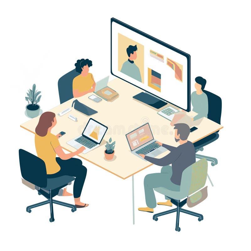 A Collaborative Group Working Together in a Shared Workspace, Against a ...