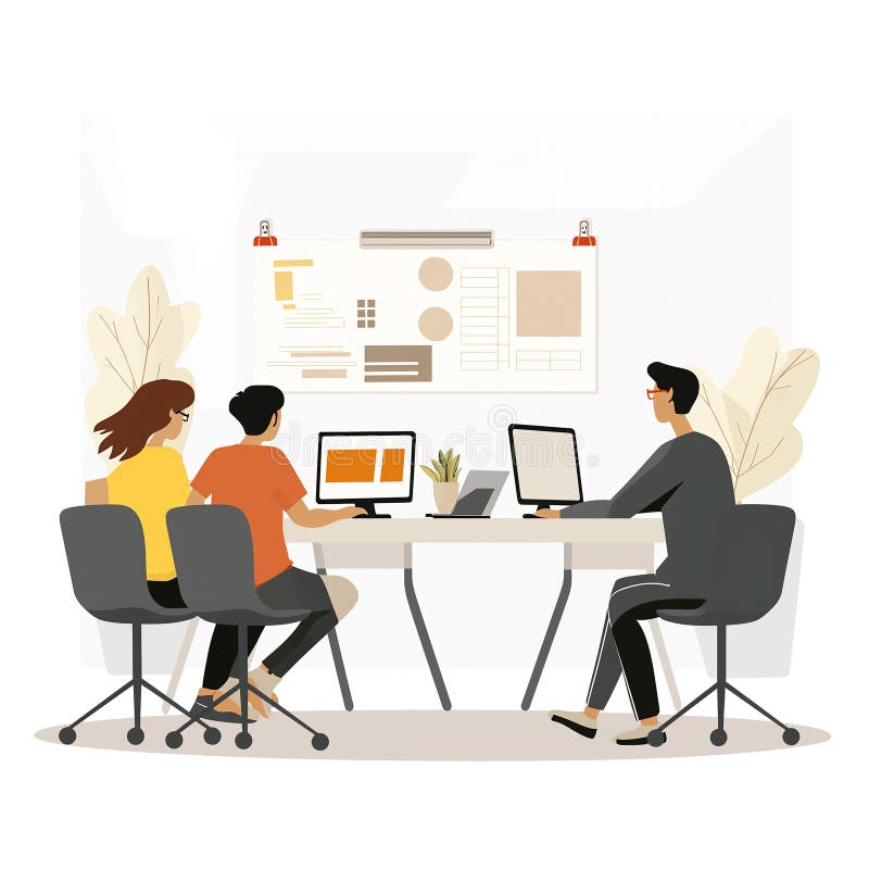 A Collaborative Group Working Together in a Shared Workspace, Against a ...