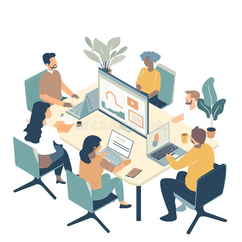 A Collaborative Group Working Together in a Shared Workspace, Against a ...