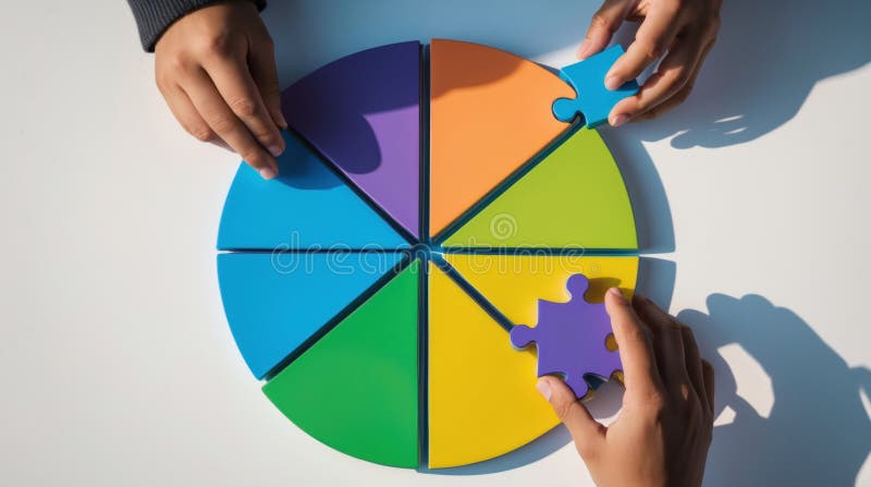 Collaborative Hands Assembling a Vibrant Colorful Puzzle Wheel for ...