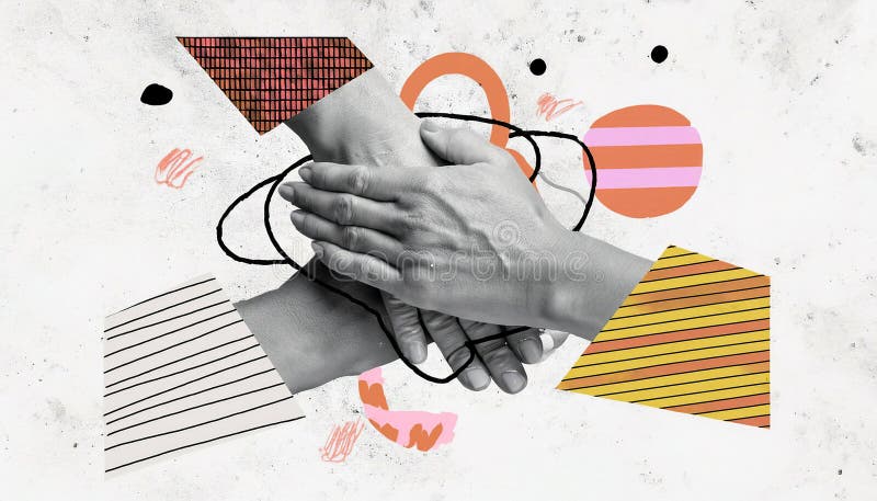 Collaborative Hands in a Vibrant Abstract Art Collage Stock ...