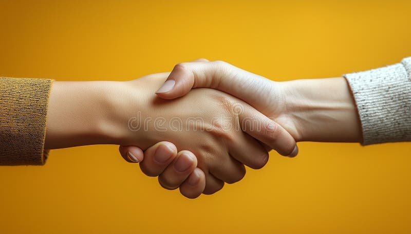 Collaborative Handshake between Two Women on Bright Yellow Background ...