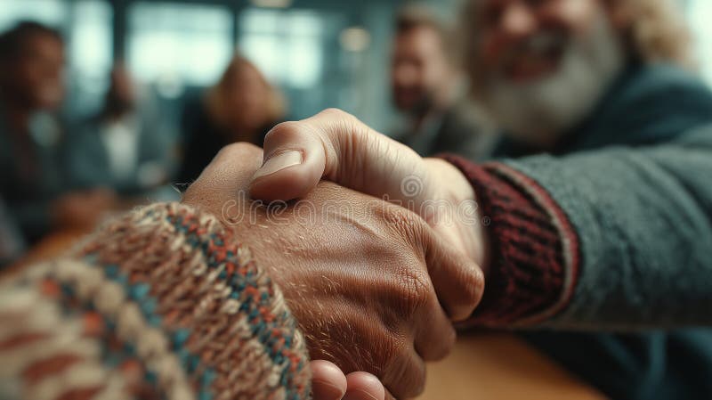 Collaborative Handshake Uniting Professionals in a Modern Boardroom ...