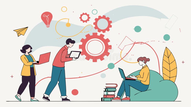 Collaborative Learning and Idea Sharing with Digital Tools, Vector Design Generative AI Stock ...