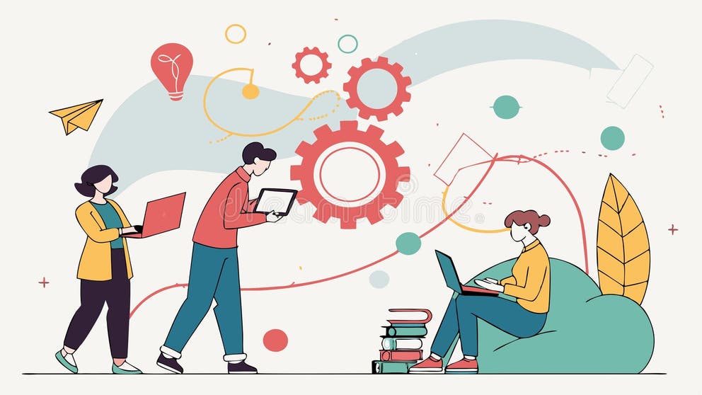 Collaborative Learning and Idea Sharing with Digital Tools, Vector Design Generative AI Stock ...