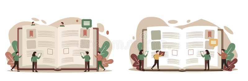 Collaborative Learning and Research on a Giant Open Book Stock Vector ...
