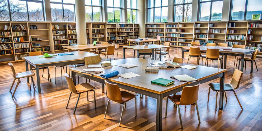 Collaborative Learning Spaces Empty Library Tables Reflecting Active ...