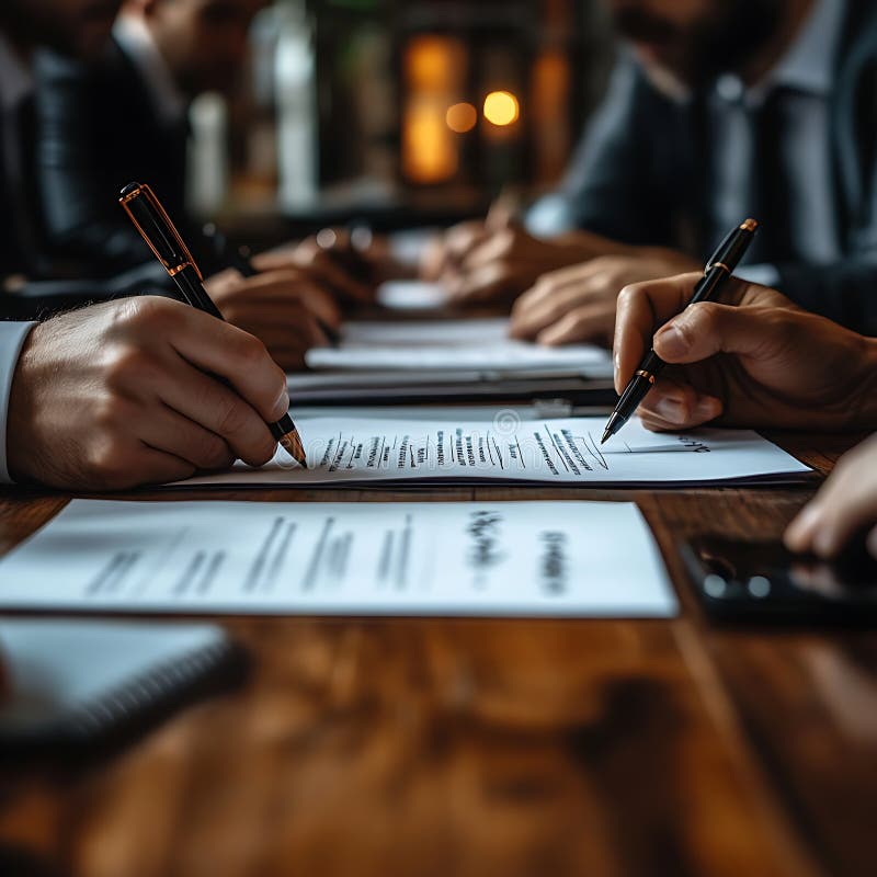 Collaborative Meeting with Hands Signing Agreements and Documents Stock ...