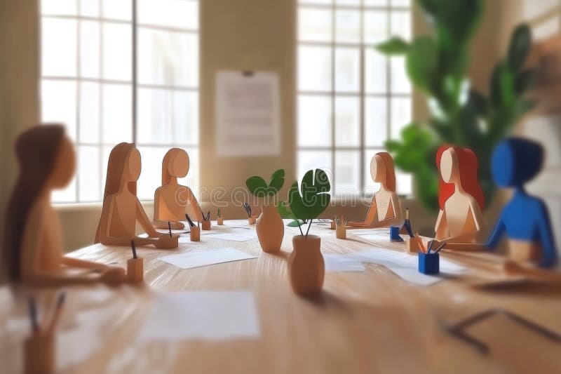 Collaborative Meeting in Modern Office with Diverse Paper Cutout Team ...