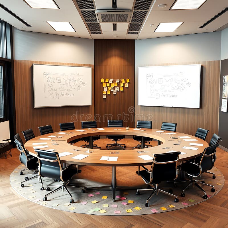 A Collaborative Meeting Space with a Circular Conference Table ...
