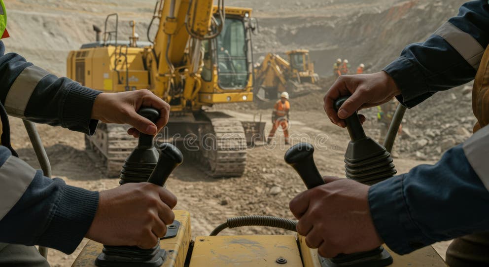 Collaborative Miners Operating Heavy Machinery in Daylight at Surface ...