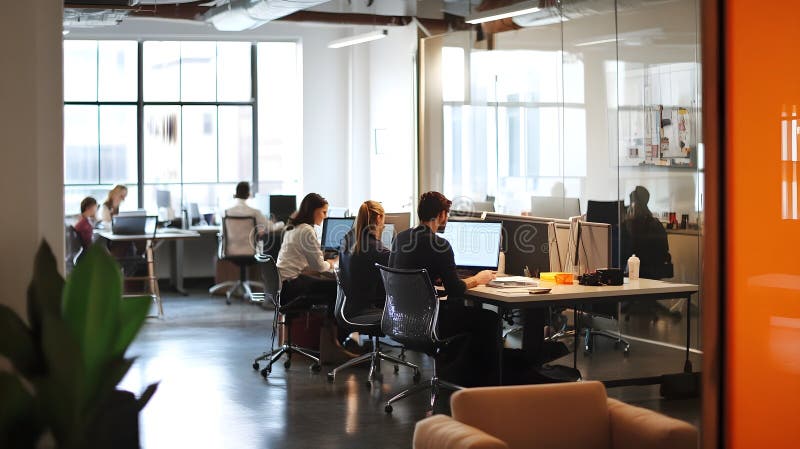 Collaborative Modern Office Environment with Employees Engaged in ...