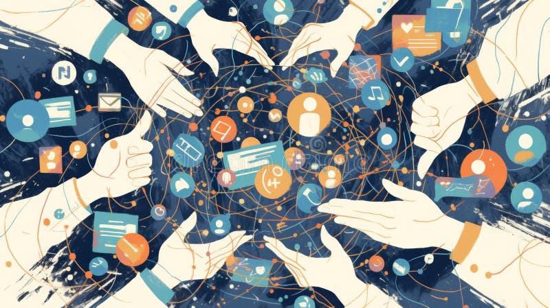 Collaborative Network Concept with Hands and Digital Icons Stock ...