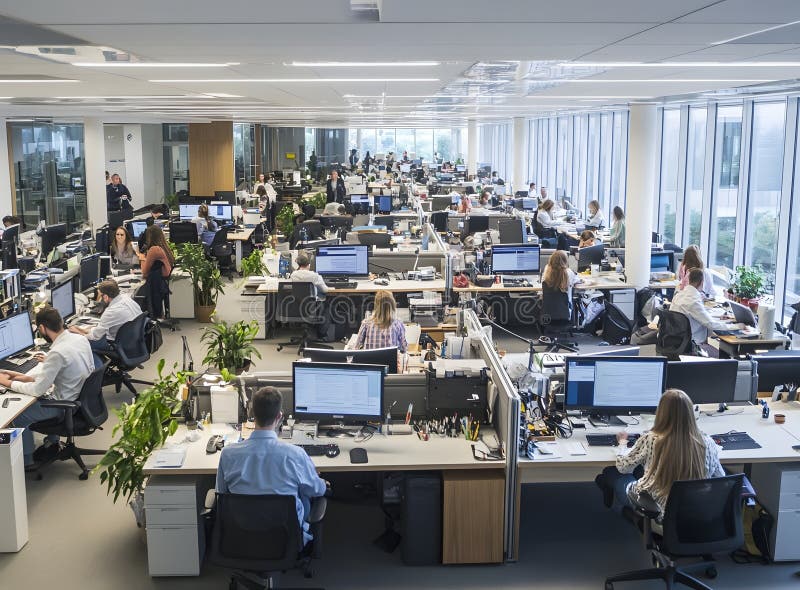 Collaborative Office Environment with Employees at Workstations in a ...