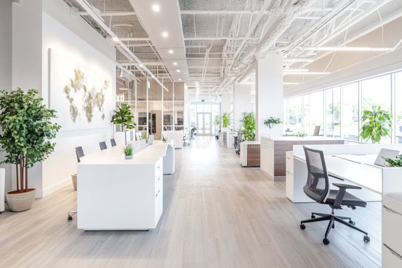 Collaborative Office. Modern Open-plan Office with Minimalist White ...