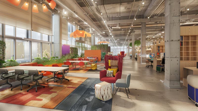 Collaborative Office with Open Areas and Virtual Collaboration Software ...