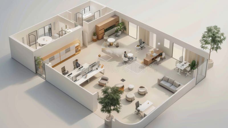 Collaborative Office with Open Areas and Virtual Teamwork Tools Stock Illustration ...