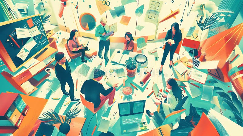 Collaborative Office Poster Featuring Tools of Innovation and Teamwork ...